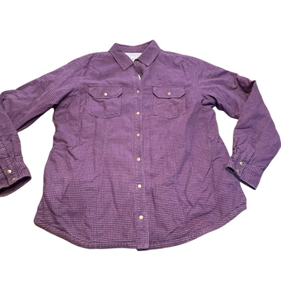 L.L. Bean | Tops | Ll Bean Shacket Womens Large Purple Check Lined Snap ...
